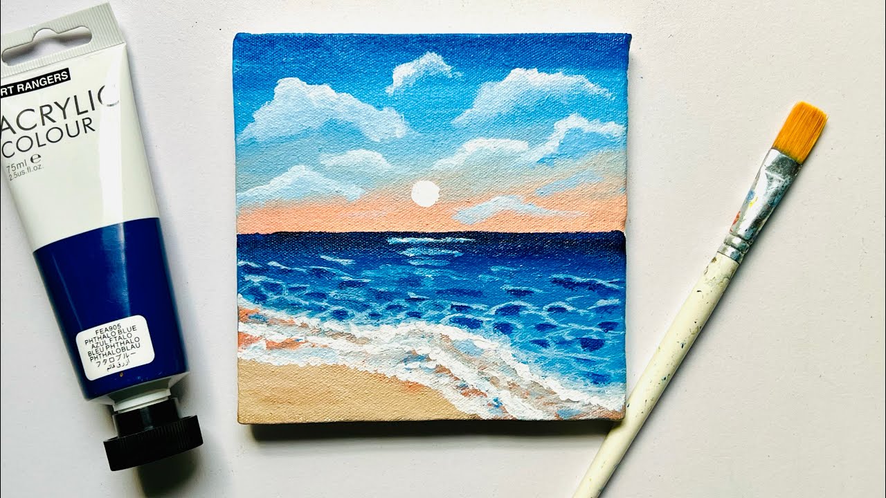 Easy Seascape Painting | Ocean Acrylic Painting Tutorial for Beginners ...