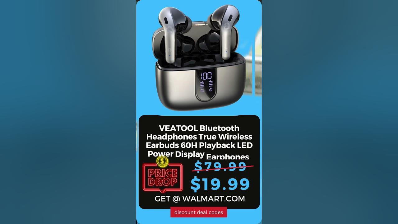 VEATOOL Bluetooth Headphones True Wireless Earbuds 60H Playback LED ...