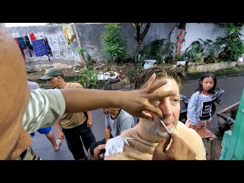 💈$.70 Street Barber Shave 🇲🇨 Jakarta Indonesia (Batavia Barbershop)