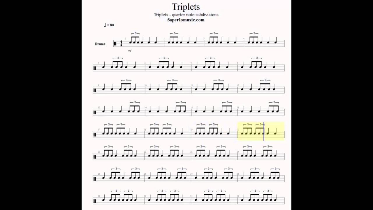 Triplets-eighth note subdivision for snare drum - YouTube