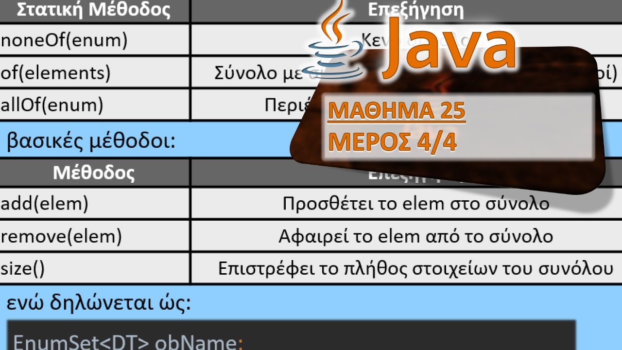 Java ΜΑΘΗΜΑ 25 ΑΠΑΡΙΘΜΗΤΕΣ ΜΕΡΟΣ 4 από 4 Η κλάση Enumset Youtube