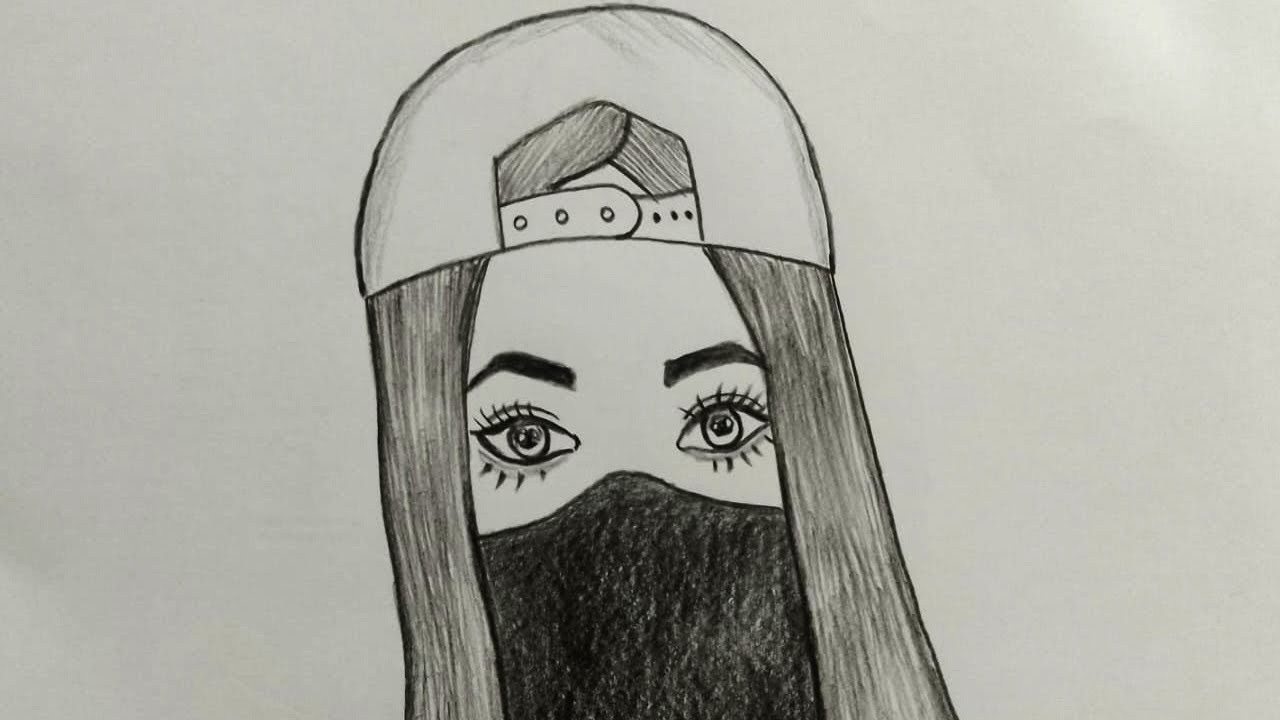 How To Draw a Pencil Sketch Shading Beautiful Mask Girl Drawing Long ...