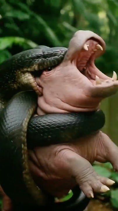 The giant python has set its sights on the baby hippo. Does the baby ...