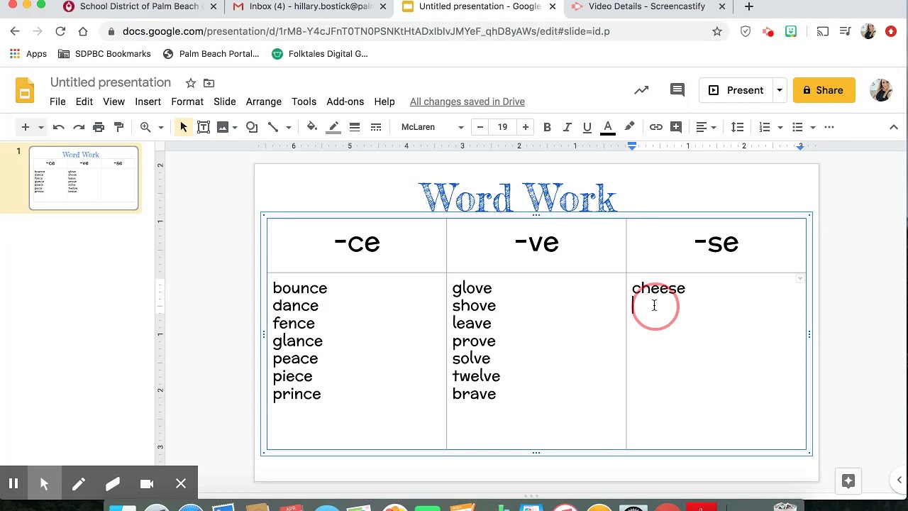 Monday's Word Work Lesson (-ce, -ve, -se word endings) - YouTube
