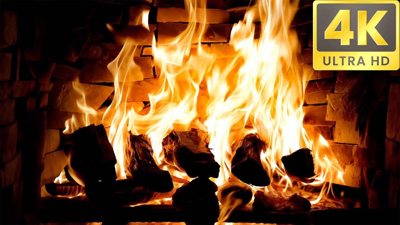 🔥 Majestic Fireplace 4K w/ Beautiful Flames and Soft Crackling Sounds ...