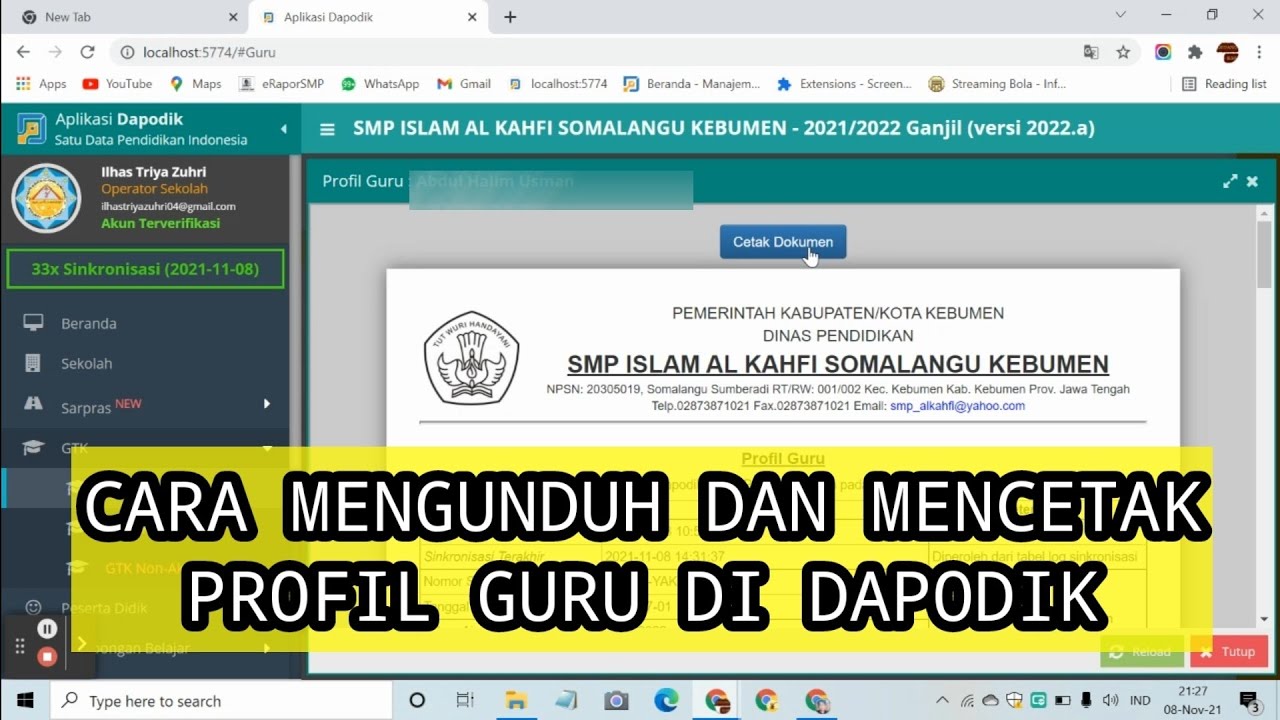 Cara mengunduh dan mencetak Profil Guru di dapodik - YouTube