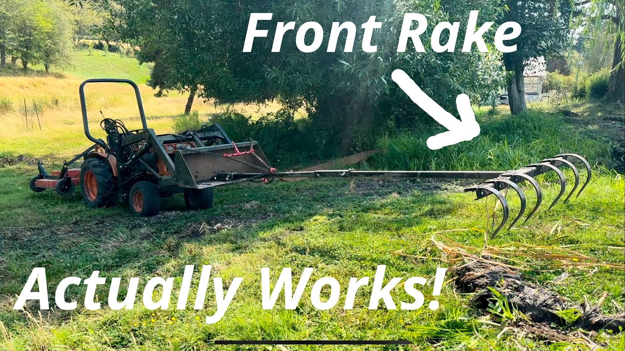 Homemade 12' Tractor Loader Bucket Pond Rake on Kubota B6100 - YouTube