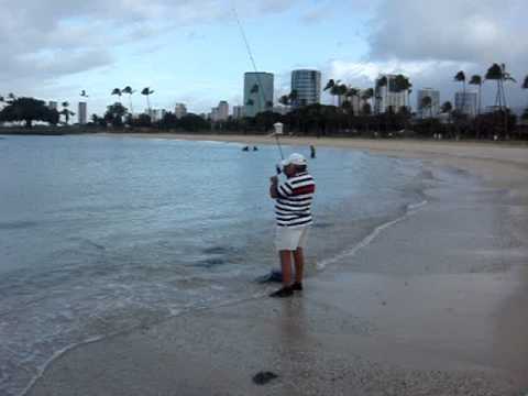 Ralph Fishing at Magic Island Honolulu Oahu Hawaii - YouTube