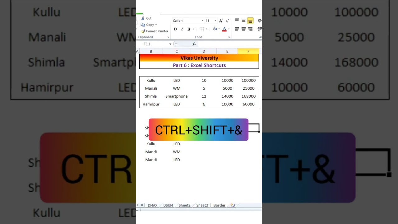 Part 6 Excel Shortcut Series Outline Border shorts excel Part 6 Excel Shortcut Series Outline Border shorts excel