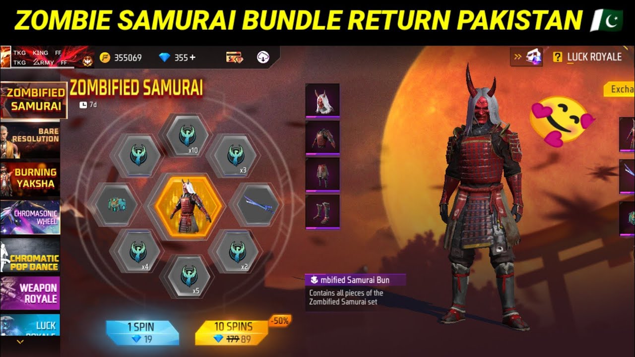 Free Fire Zombie Samurai Bundle Return Pakistan Server 2023 | Free Fire ...