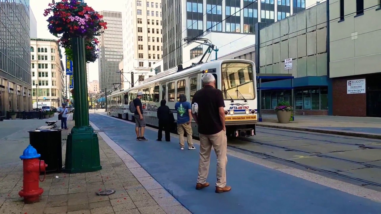 Tram in downtown of Buffalo, New York - YouTube