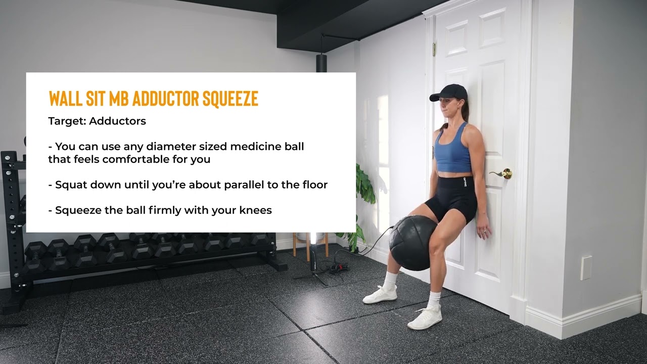 Wall Squat With Adductor Squeeze Youtube 3 Way Adductor Squeeze