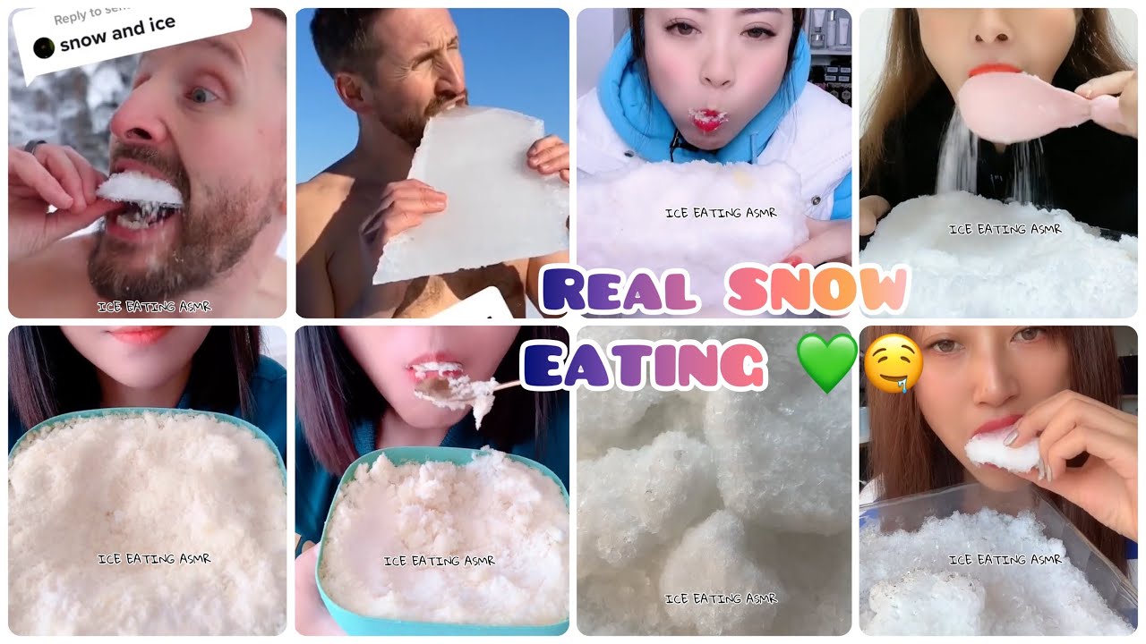 [ASMR] REAL SNOW EATING BY CRAZY MAN 😎🤍🤩 & FREEZER FROST EATING ...
