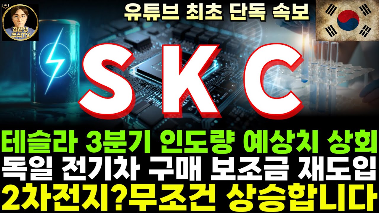 Skc 주가전망 단독 테슬라 3분기 인도량 예상치 상회 전망 독일 전기차 구매 보조금 재도입 유럽 전기차 시장 턴어라운드