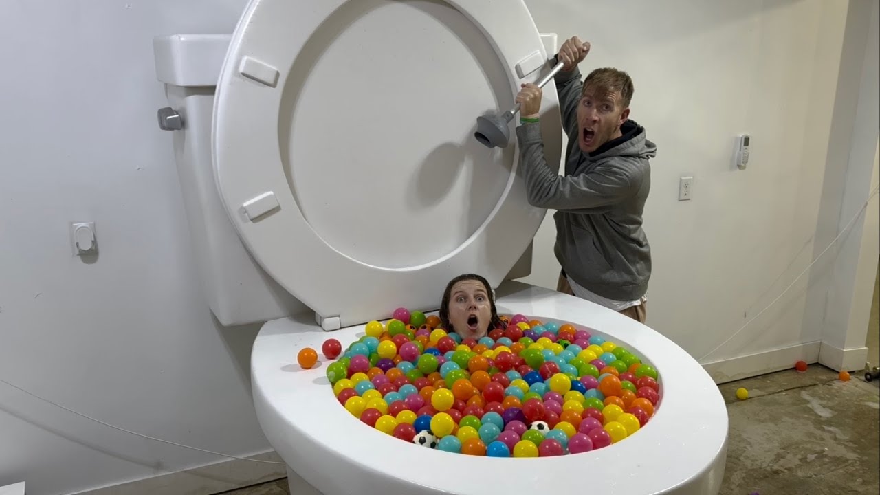 JUMPING SUPER HIGH into the Worlds Largest Toilet with SNACK FOOD - YouTube