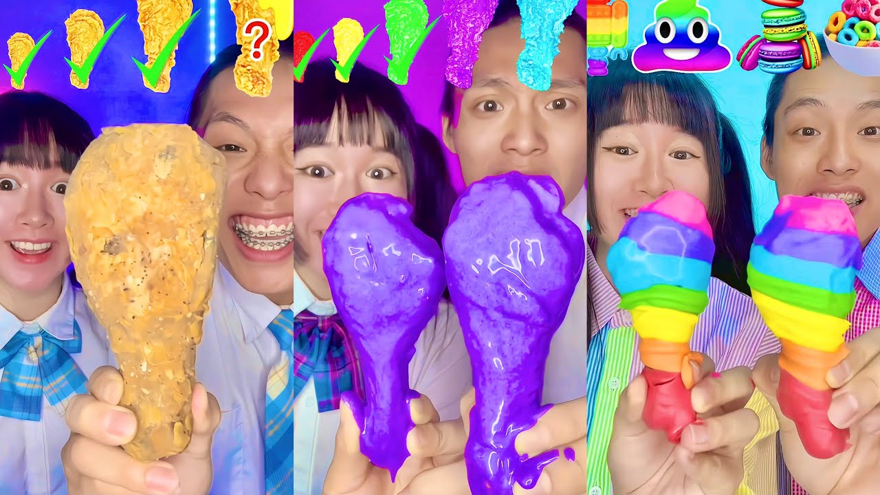 Extreme Rainbow Fried Chicken Wing Spicy Emoji Food Challenge ASMR ...