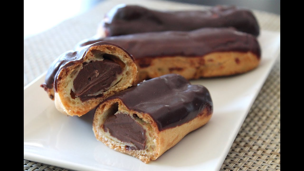 Éclairs de chocolate (relámpagos o petisús) sin lactosa - YouTube