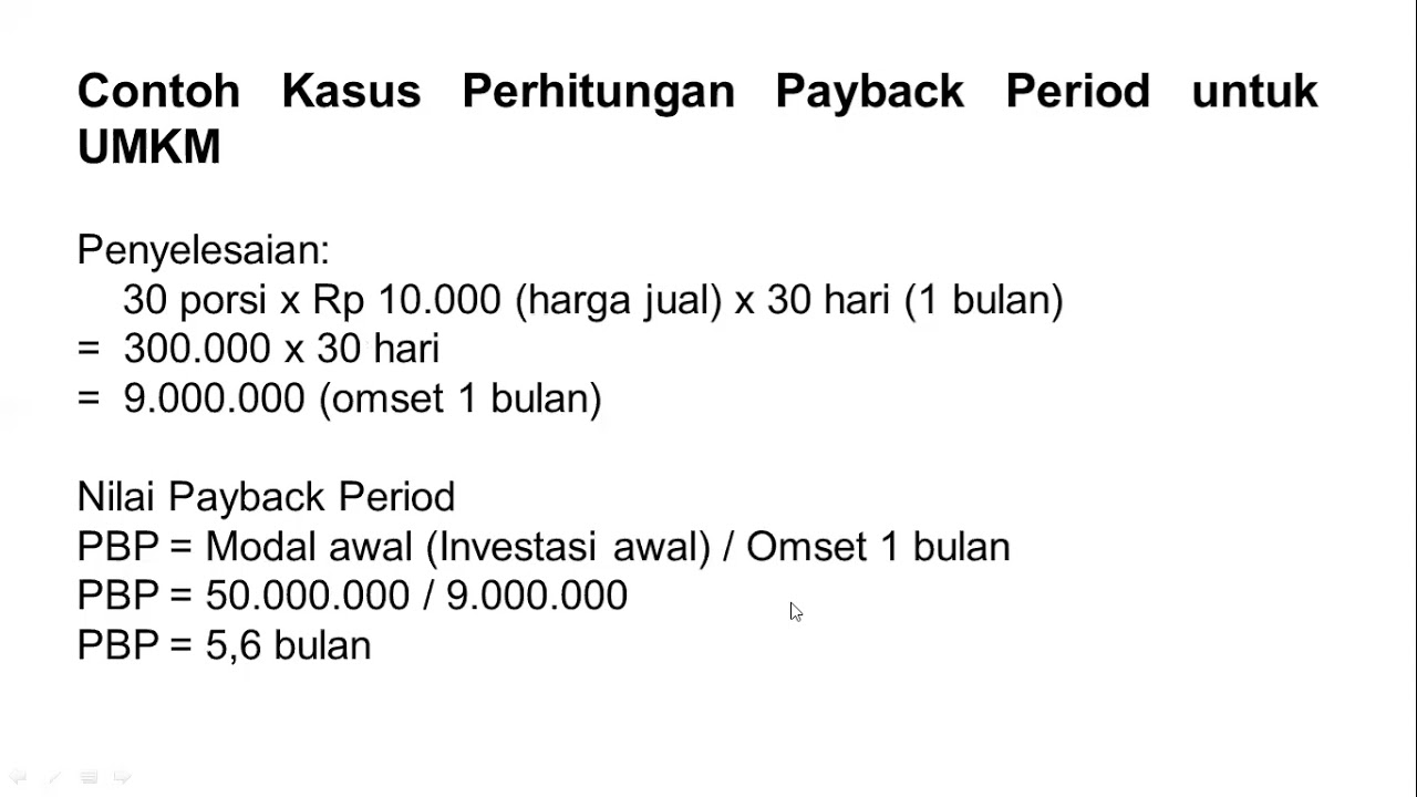 Contoh Perhitungan Payback Period UMKM - YouTube
