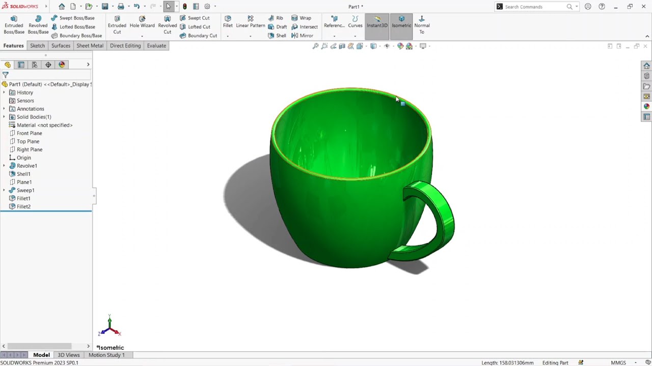 SolidWorks Tutorial: How to Design a 3D Coffee Mug - YouTube