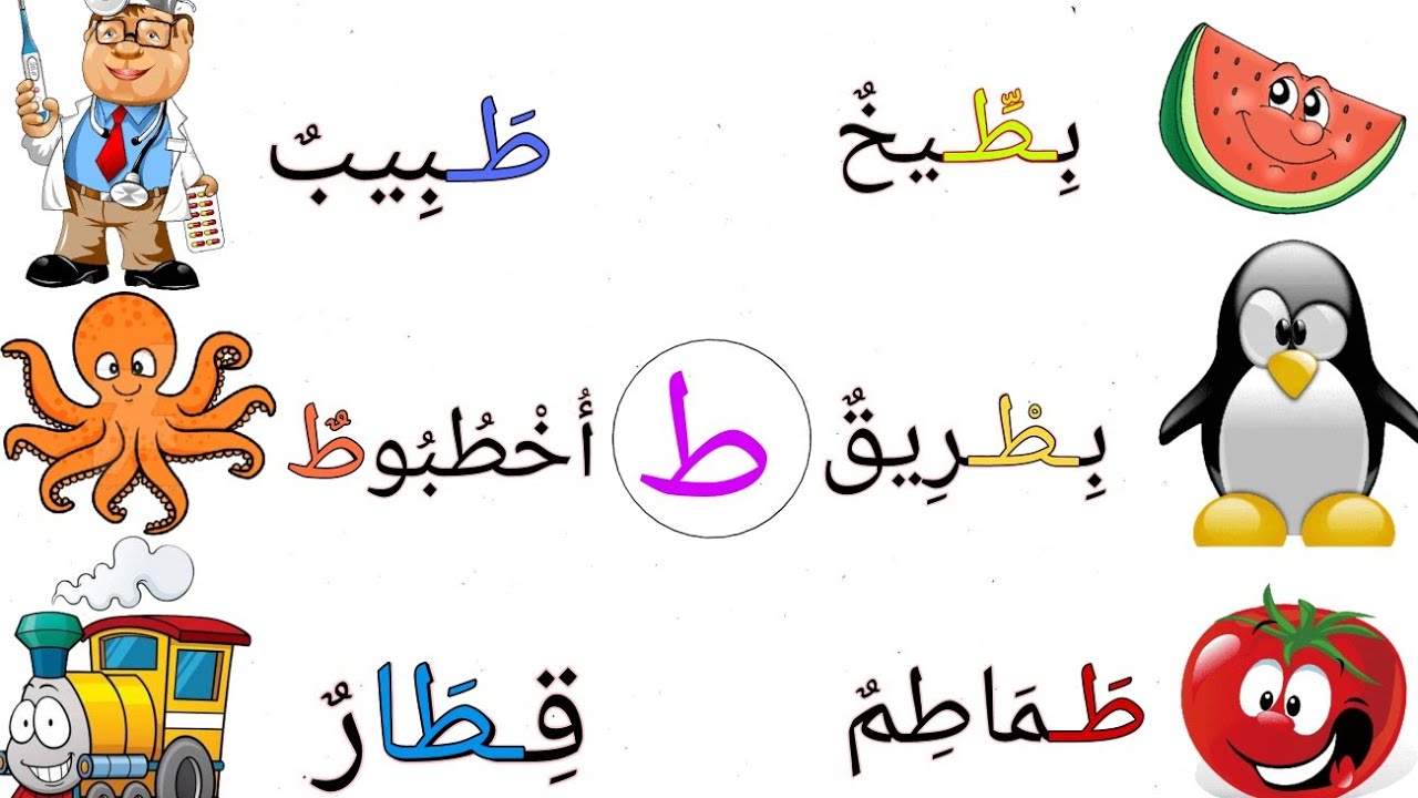 كلمات تتضمن حرف الطاء |حرف الطاء مع الاشكال|تعلم تهجأة الكلمات للاطفال ...