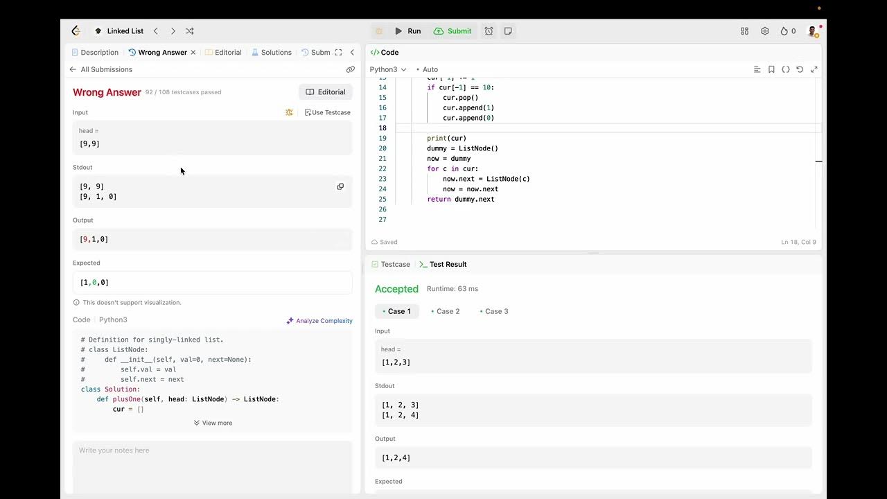 Plus One Linked List - YouTube