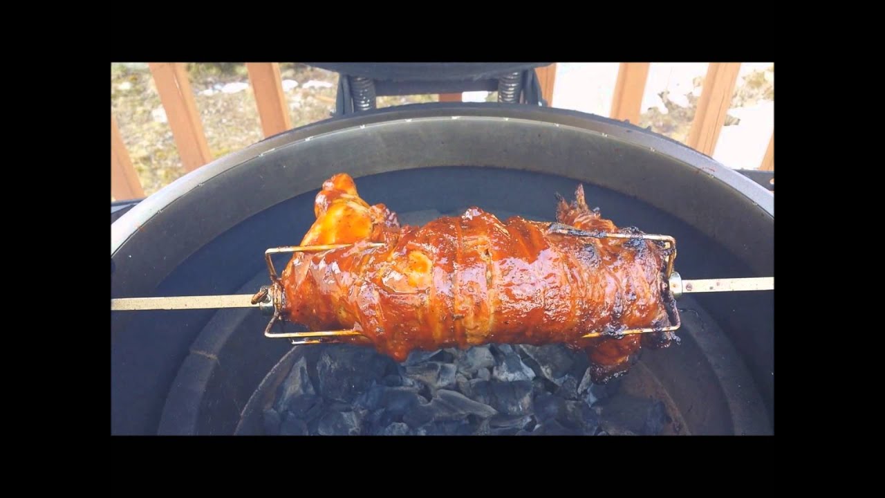 Bacon Wrap Rotisserie Rabbit on the BBQ - YouTube