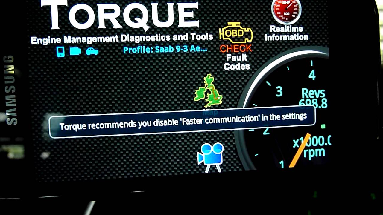 Torque android application on the Saab 9-3 Aero - YouTube