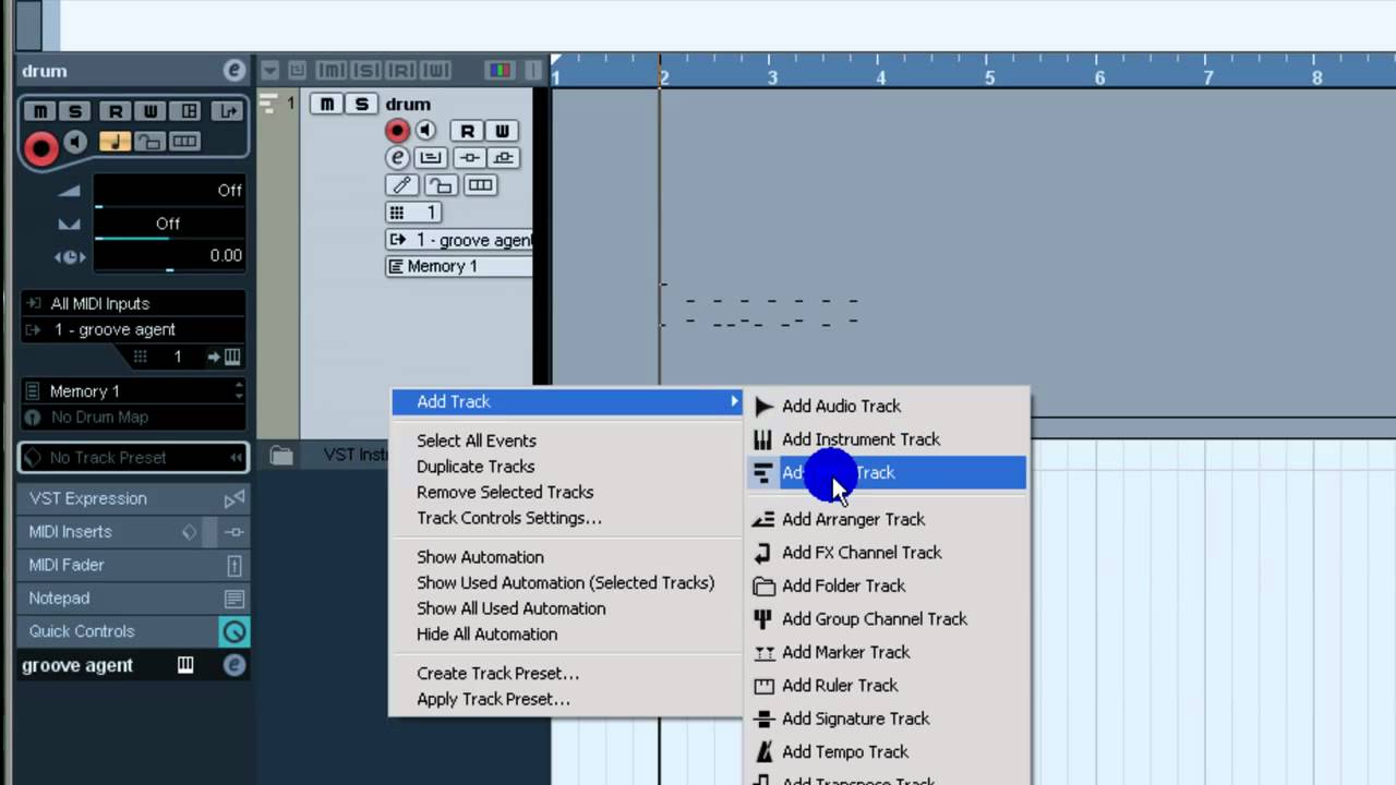 cubase tutorial dasar membuat drum midi basic - YouTube