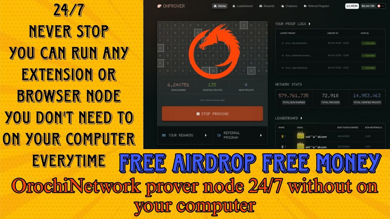 OrochiNetwork prover node airdrop you dont need to on your pc | earn free token by run the node ...