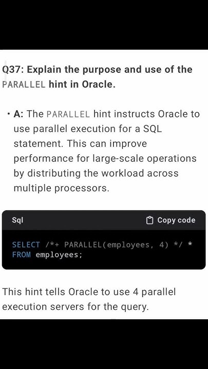 Oracle Parallel Hints Sqlsqltipssqlforbeginnerssqlinterviewsqltraining Youtube