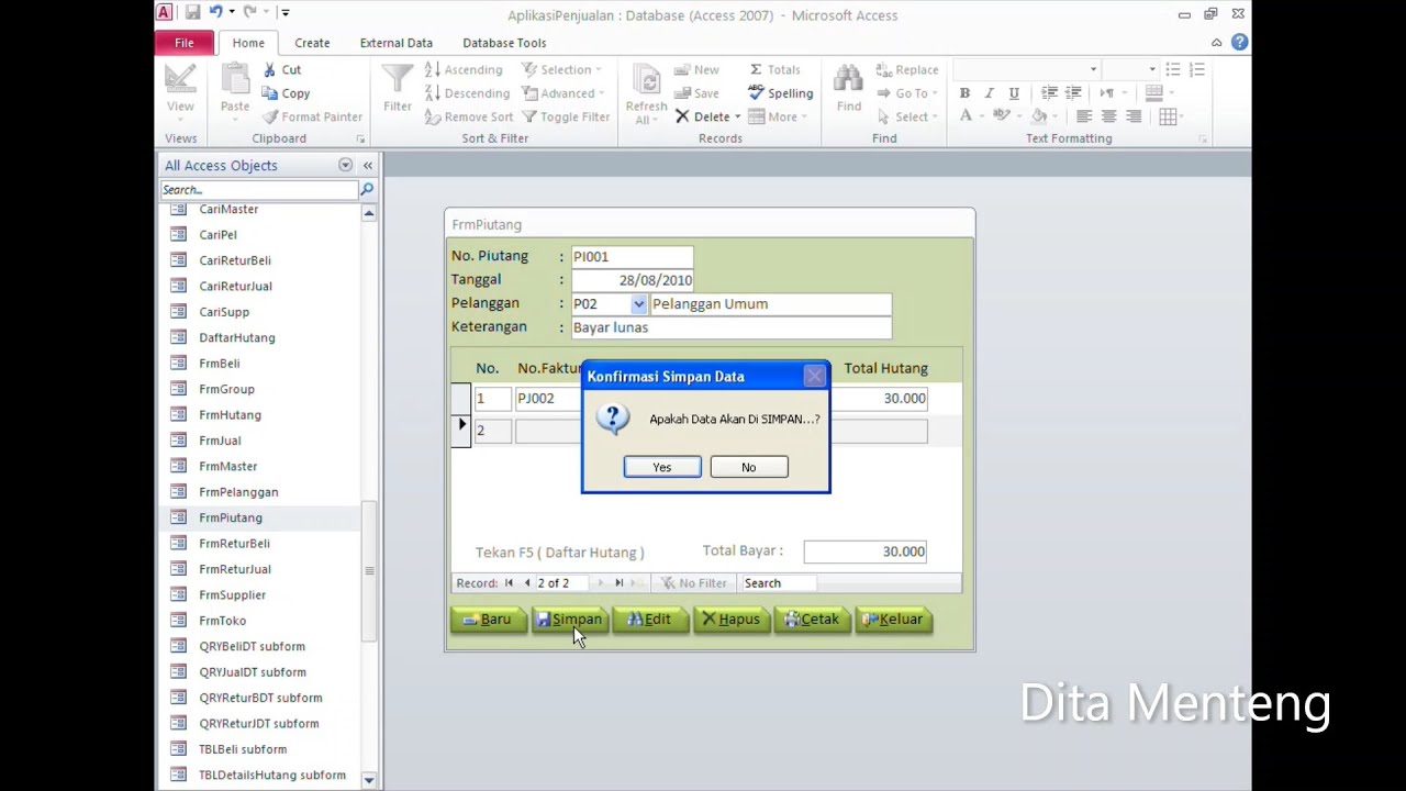 31 Membuat Form Piutang Penjualan - YouTube