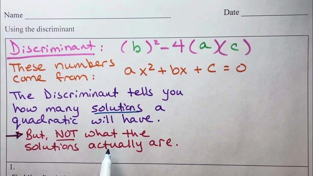 Using the Discriminant (Lesson Introduction and Definitions) - YouTube