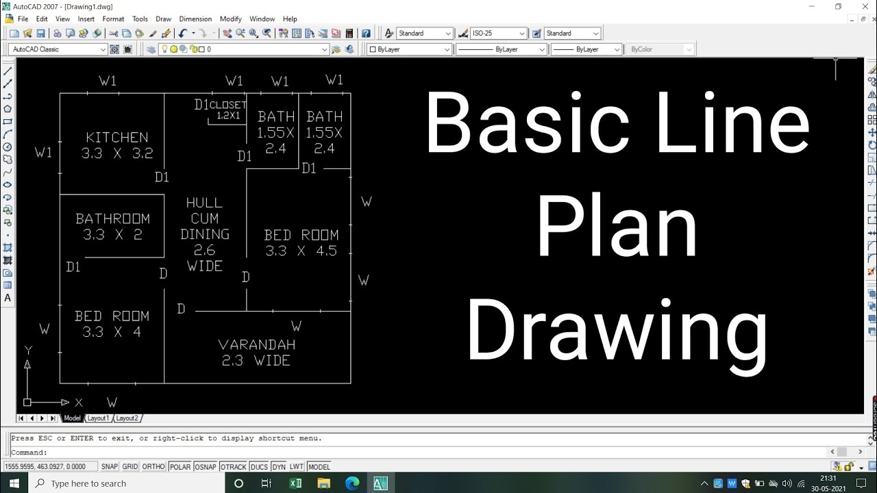 AutoCAD Simple Line Plan Drawing II Simple steps II Exercise 1 - YouTube