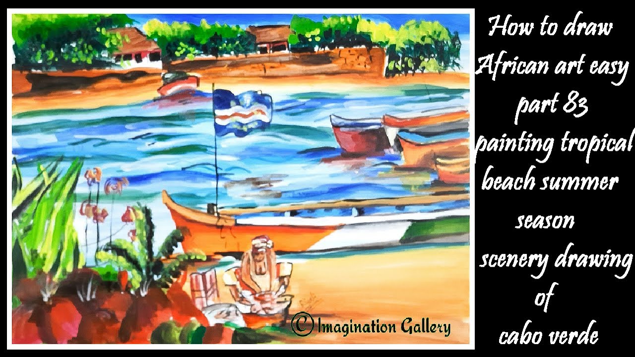 How to draw African art easy part 83 painting tropical beach summer ...