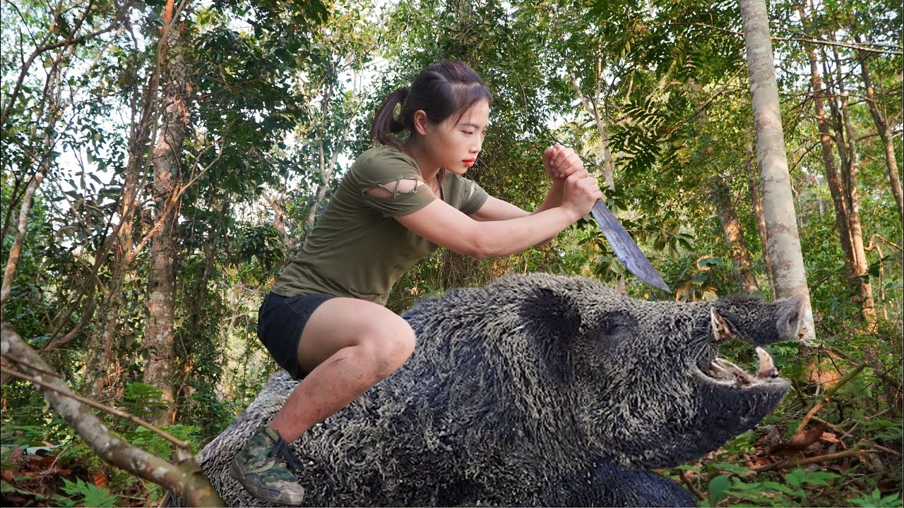 Detecting, traces, of wild boars, trapping to catchm, survival laone - YouTube