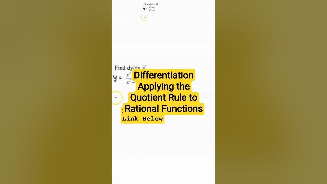 Differentiation: Applying the Quotient Rule to Rational Functions - YouTube