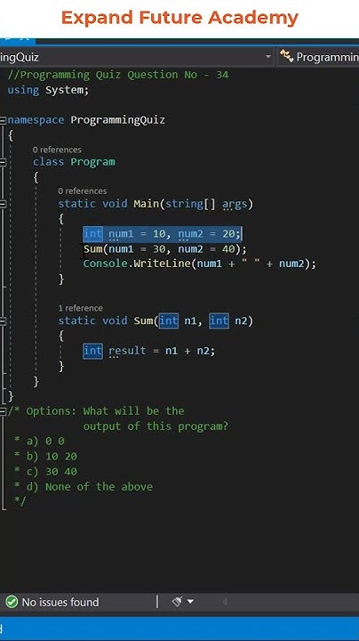 Solution For Programming Quiz Questions Q34 Expand Future Academy Shorts Csharp Dotnet