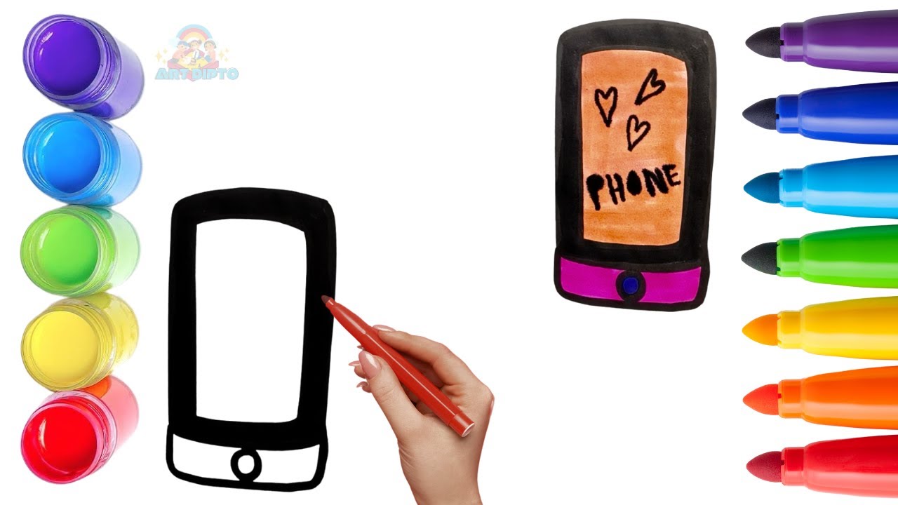 How To Draw cute Mobile Phone Drawing, Painting & Coloring For Kids and ...