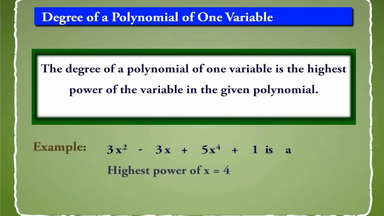 Degree Of A Polynomial Of One Variable YouTube