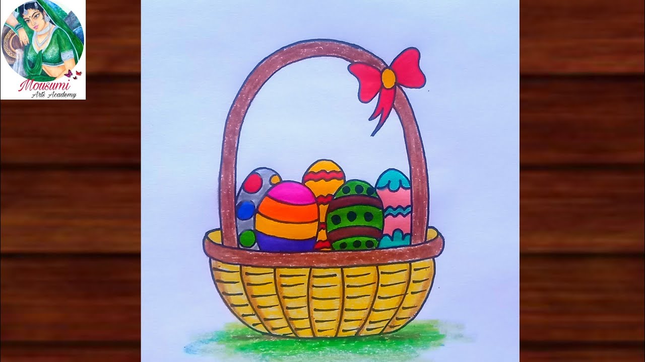 How to draw an Easter Egg Basket //with oil pastel colour //Easter Egg ...