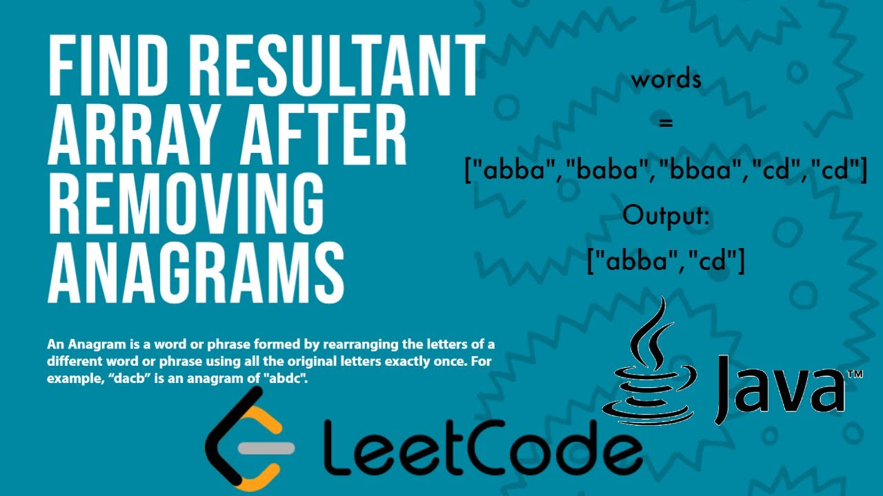 Find Resultant Array After Removing Anagrams Java Maps Arraylist Javainterview Anagrams 9066