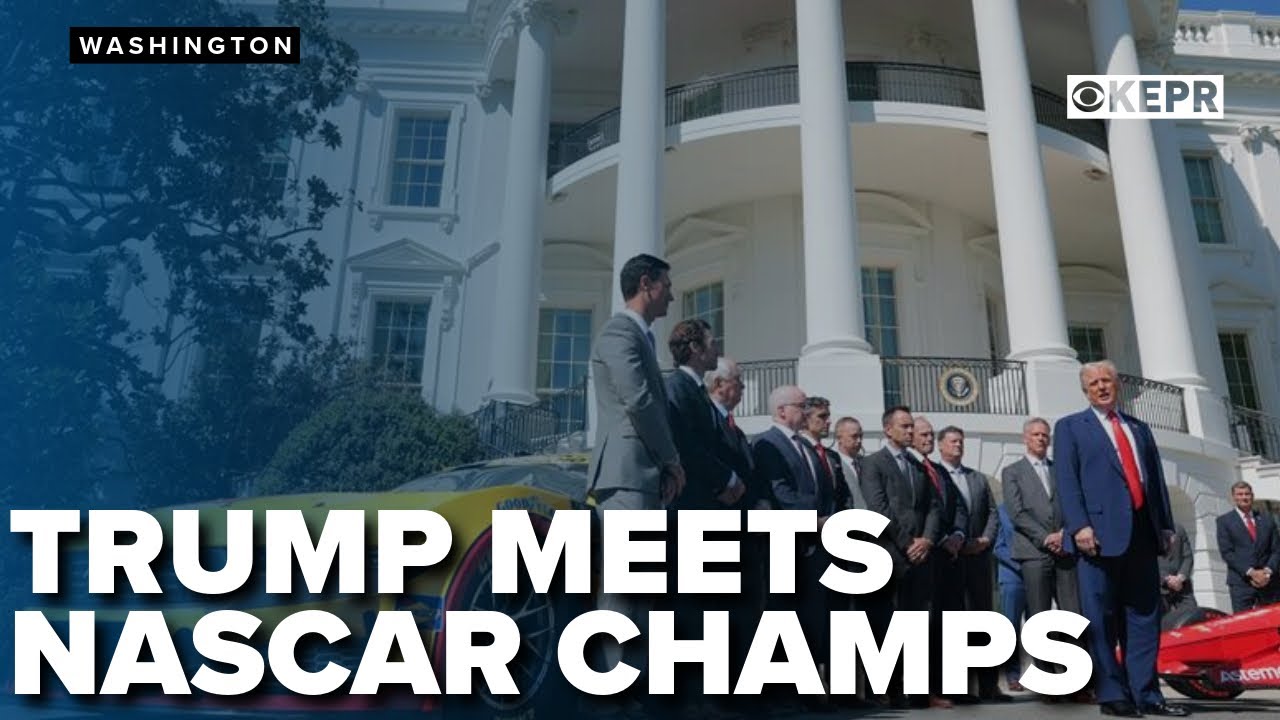 President Donald Trump meets racing champions from NASCAR, IndyCar, and ...