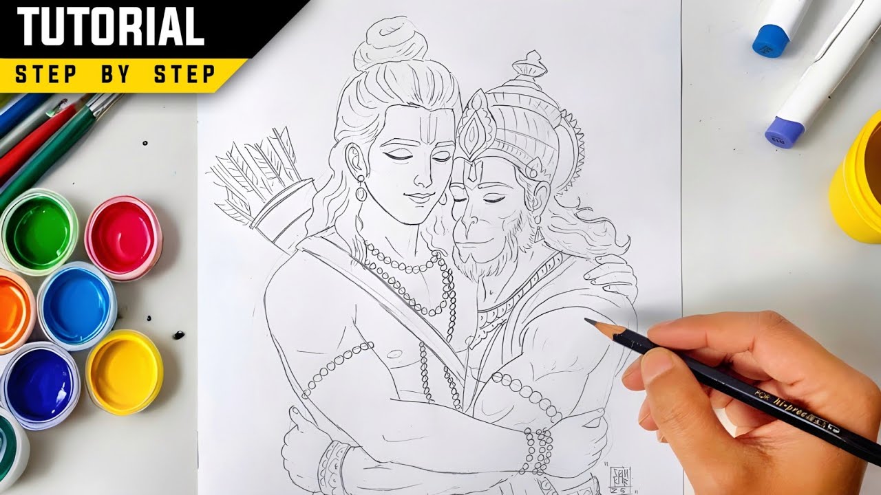How to Make Ram Ji Drawing || Ram and Hanuman Ji Drawing Tutorial ...