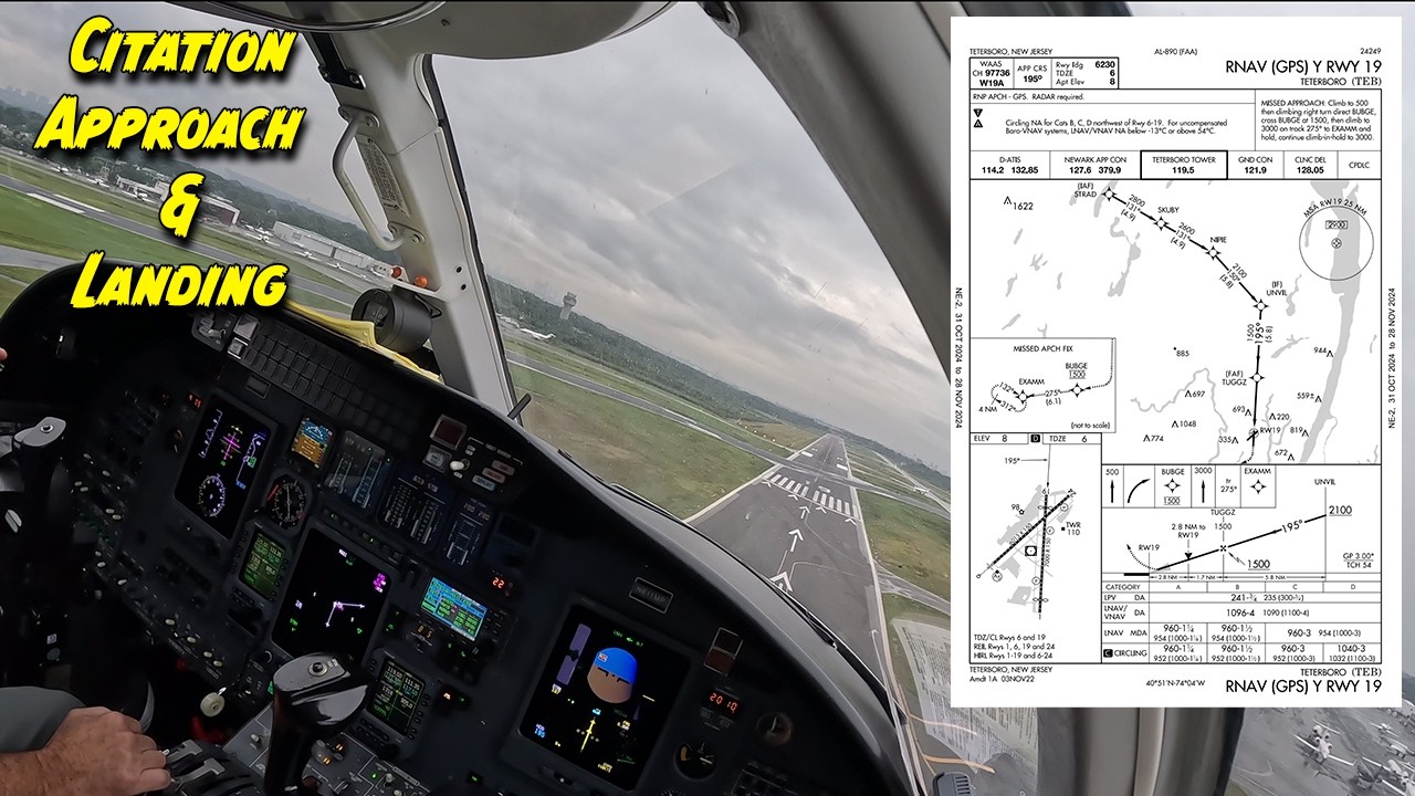 Citation Approach to Teterboro RNAV 19 GPS Flight - YouTube