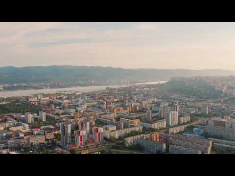 General view of Krasnoyarsk taken by drone Communal bridge of Krasnoyarsk The river Yenisei