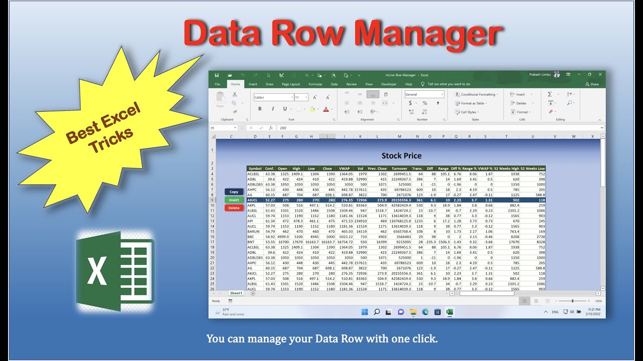 How To Make Data Row Manager In Microsoft Excel | Excel VBA | Excel ...