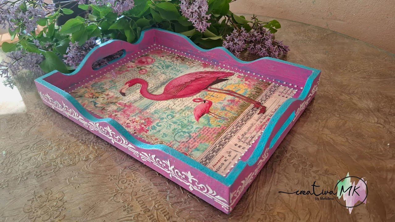 How to decoupage a tray with rice paper and crackle varnish? #stamperia ...