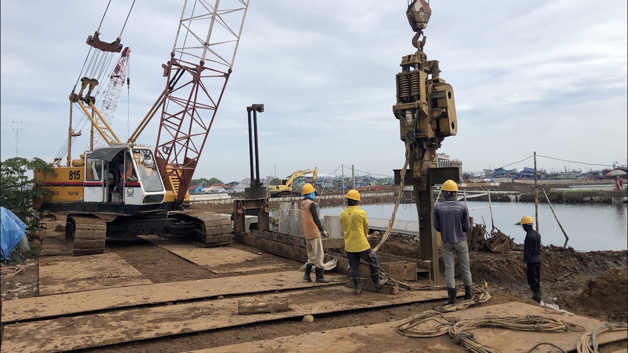 Proses ROJOK titik pancang dan pemasangan H beam BRACING, WELDING BUTT ...