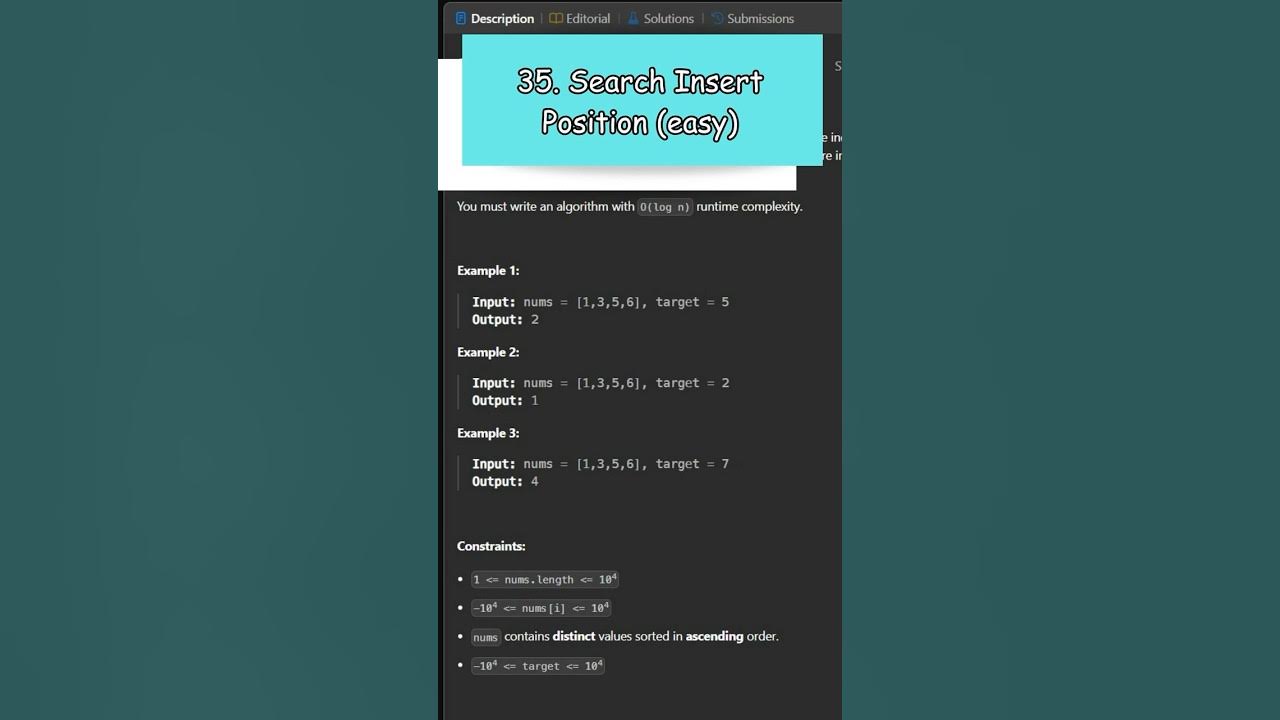 35. Search Insert Position (Easy) #coding #programming #leetcode - YouTube