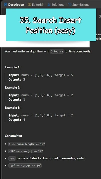 35. Search Insert Position (Easy) #coding #programming #leetcode - YouTube